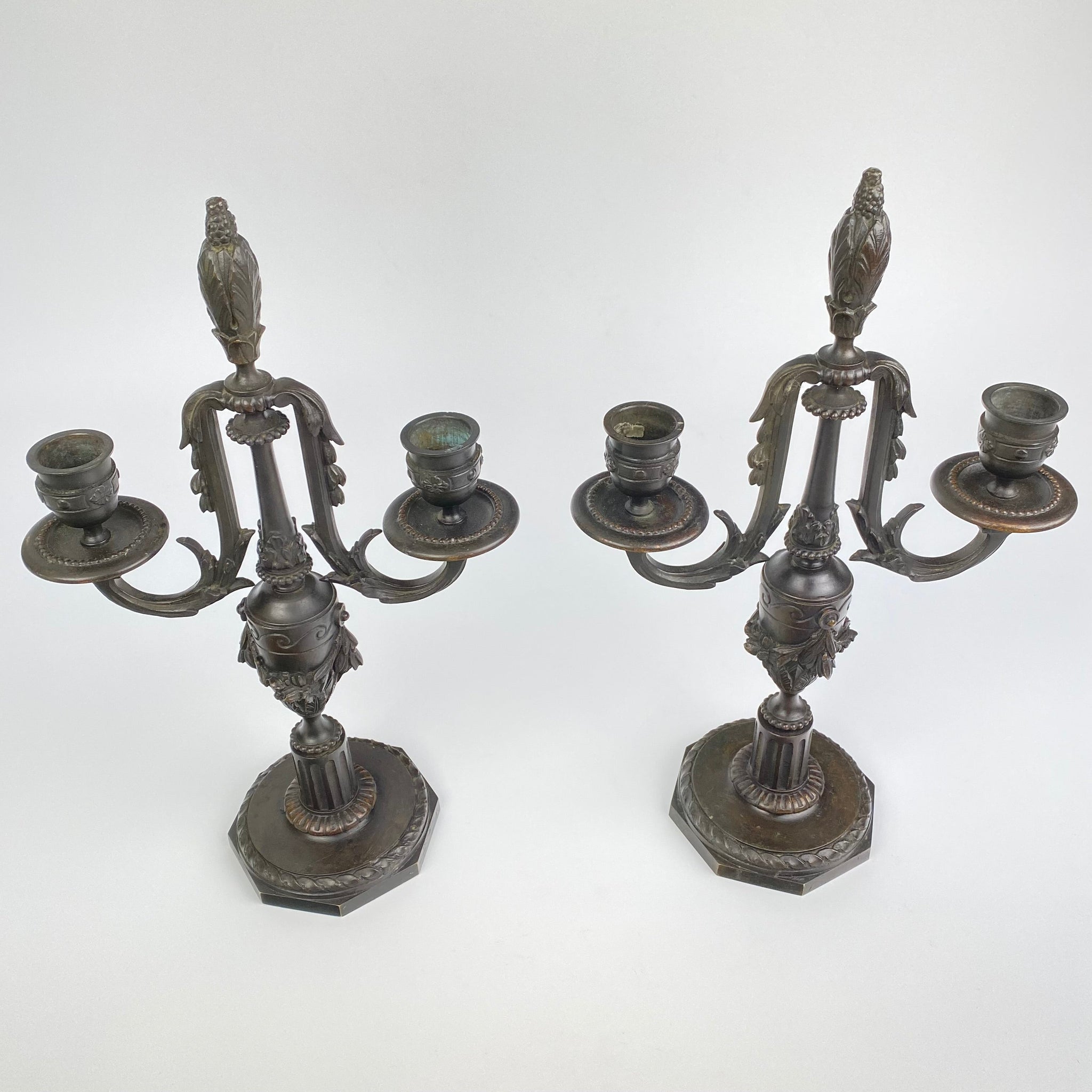 Pair of French Bronze and Marble Three Branch Candelabra Circa 1880 ...